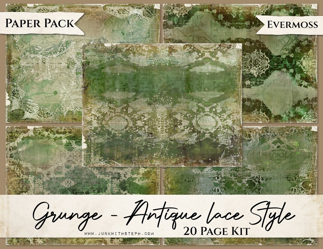 Grunge: Antique Lace Style Evermoss 20 Pg Digital Printable GREEN Kit ...