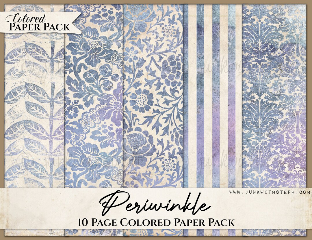 Periwinkle Color Patterned Paper Pack: 10 Page Damask Textured Pattern ...