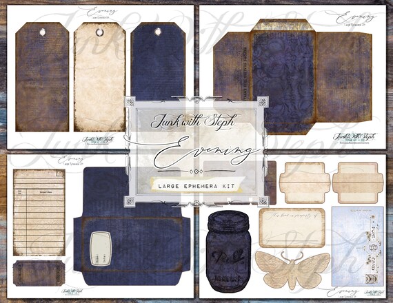 Evening : LARGE Ephemera Kit 20 Ephemera Pages Navy Blue & | Etsy
