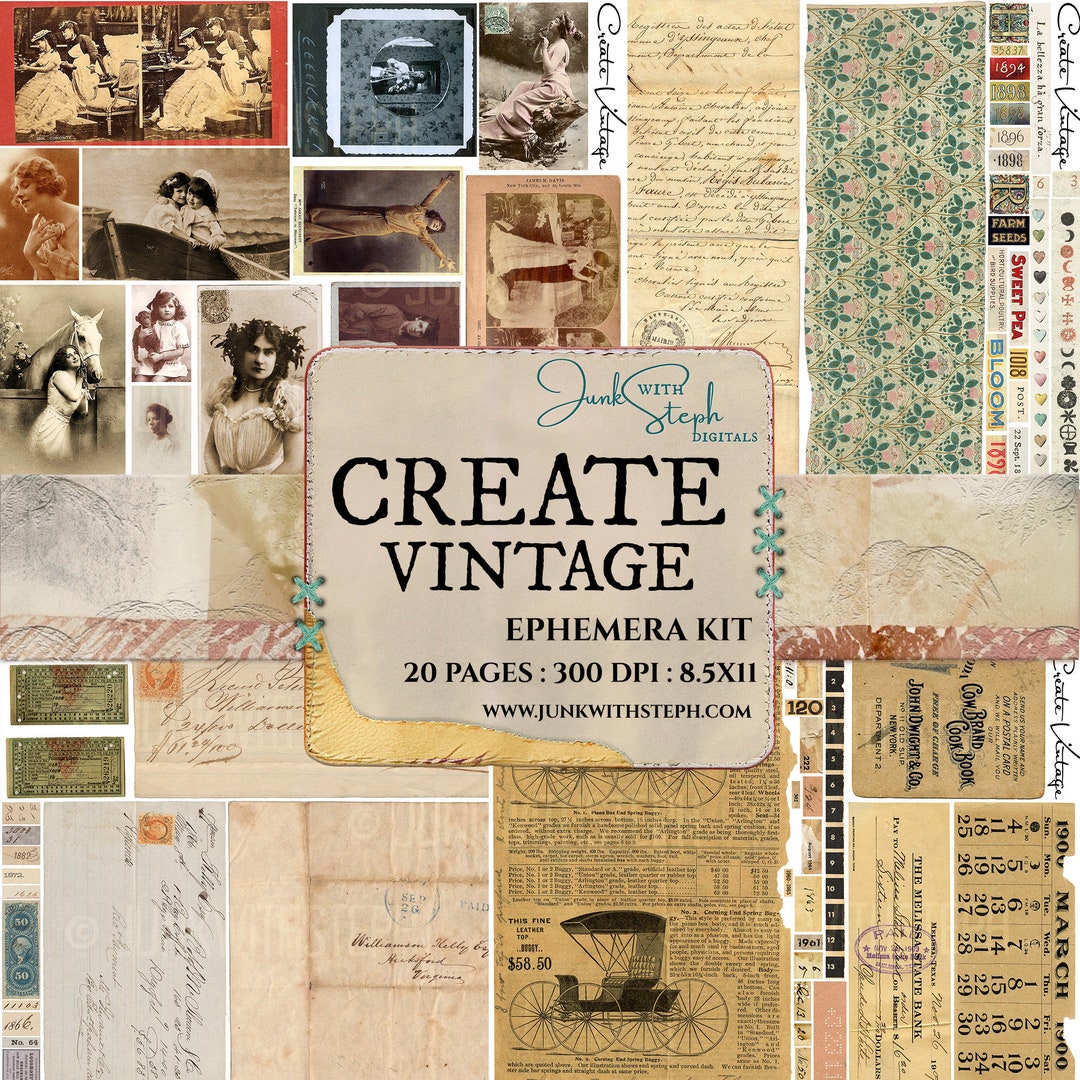 Vintage Ephemera Kit: 100+ Pieces for Junk Journals (digital Download ...