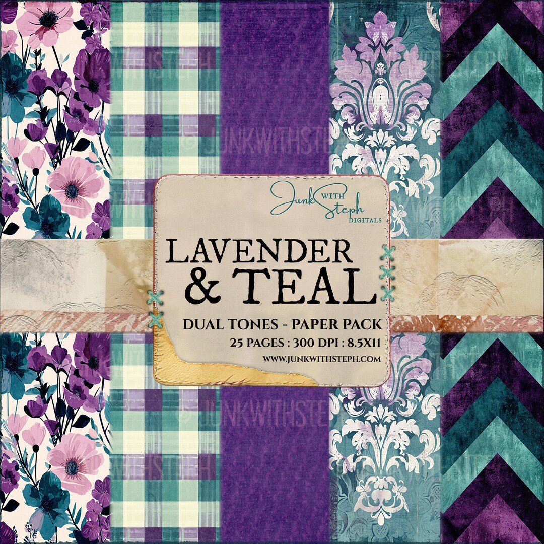 Lavender & Teal - 25 Page Dual Tone Pattern Paper Pack, Purple Mint ...