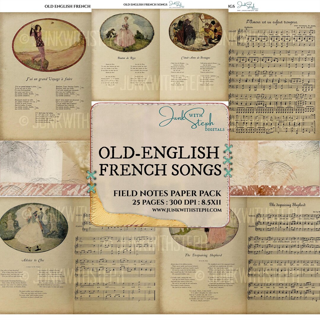 Old-english French Songs: 28 Page Vintage Book Printable 1920's Music ...