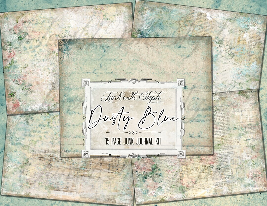 Dusty Blue 15 Page Main Junk Journal Kit Beautiful Shabby - Etsy