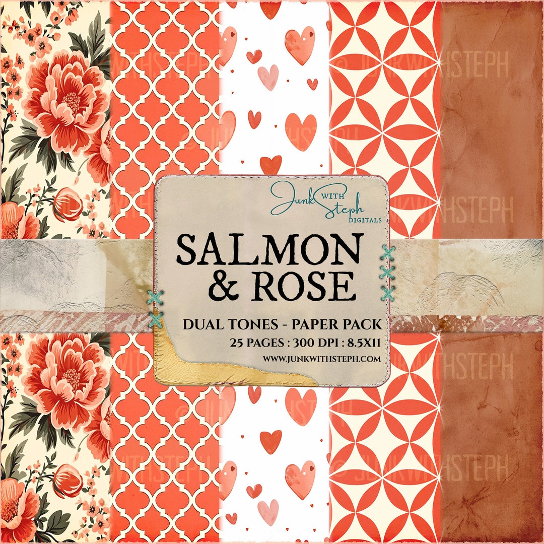 Salmon & Rose Paper Pack: Dual Tone Backgrounds for Junk Journals ...