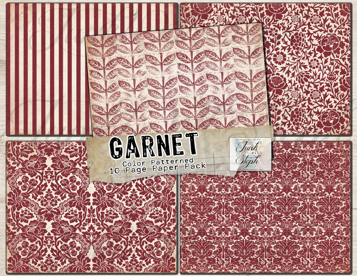 Garnet Color Patterned Paper Pack: 10 Page Damask Textured - Etsy