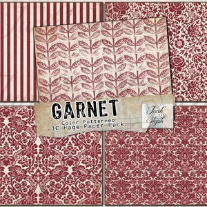 Garnet Color Patterned Paper Pack: 10 Page Damask Textured - Etsy