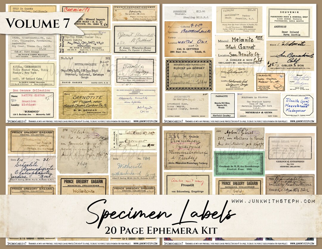 Specimen Labels Vol. 7 With 20 Pages, Over 150 Separate GENUINE OLD ...