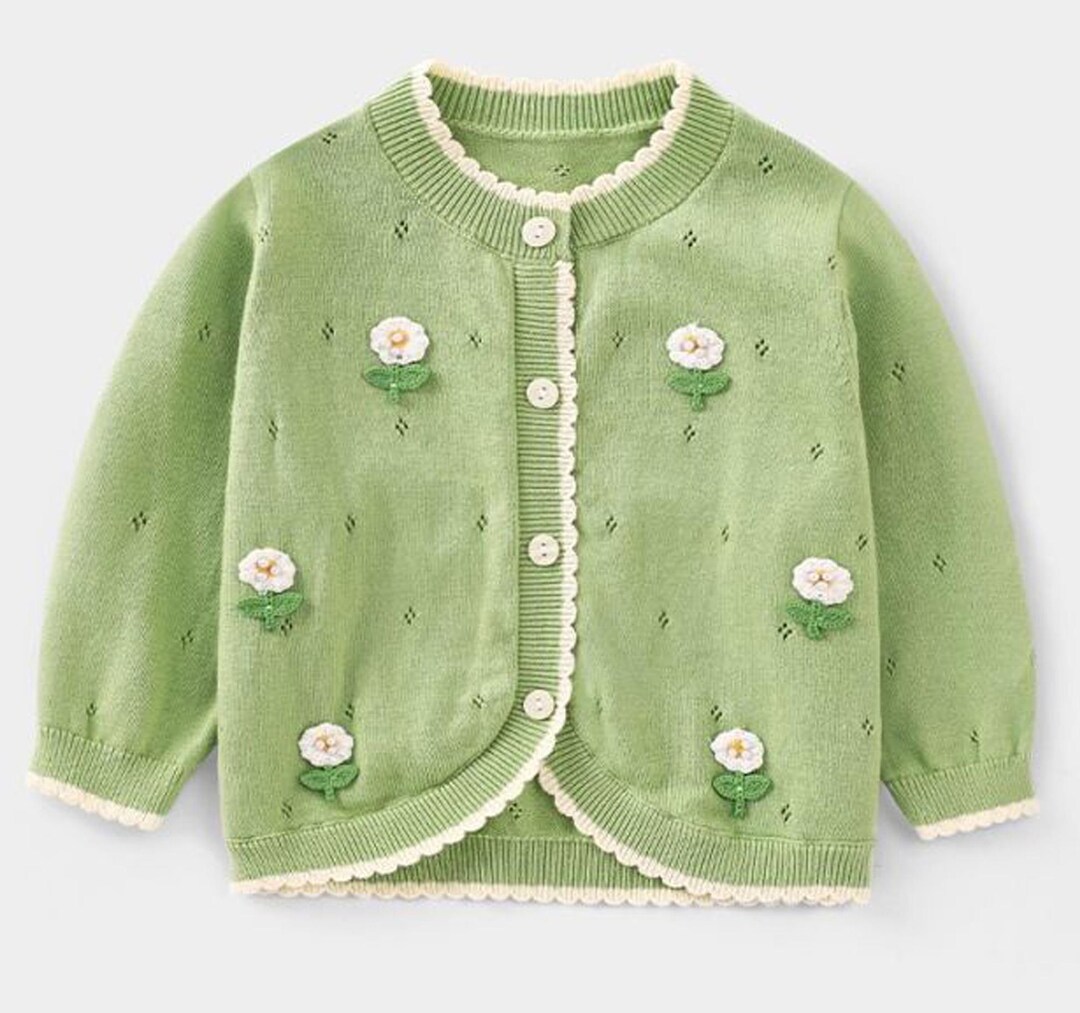 Toddler Girls Sweater Baby Girls Embroidery Flower Cardigan Long ...