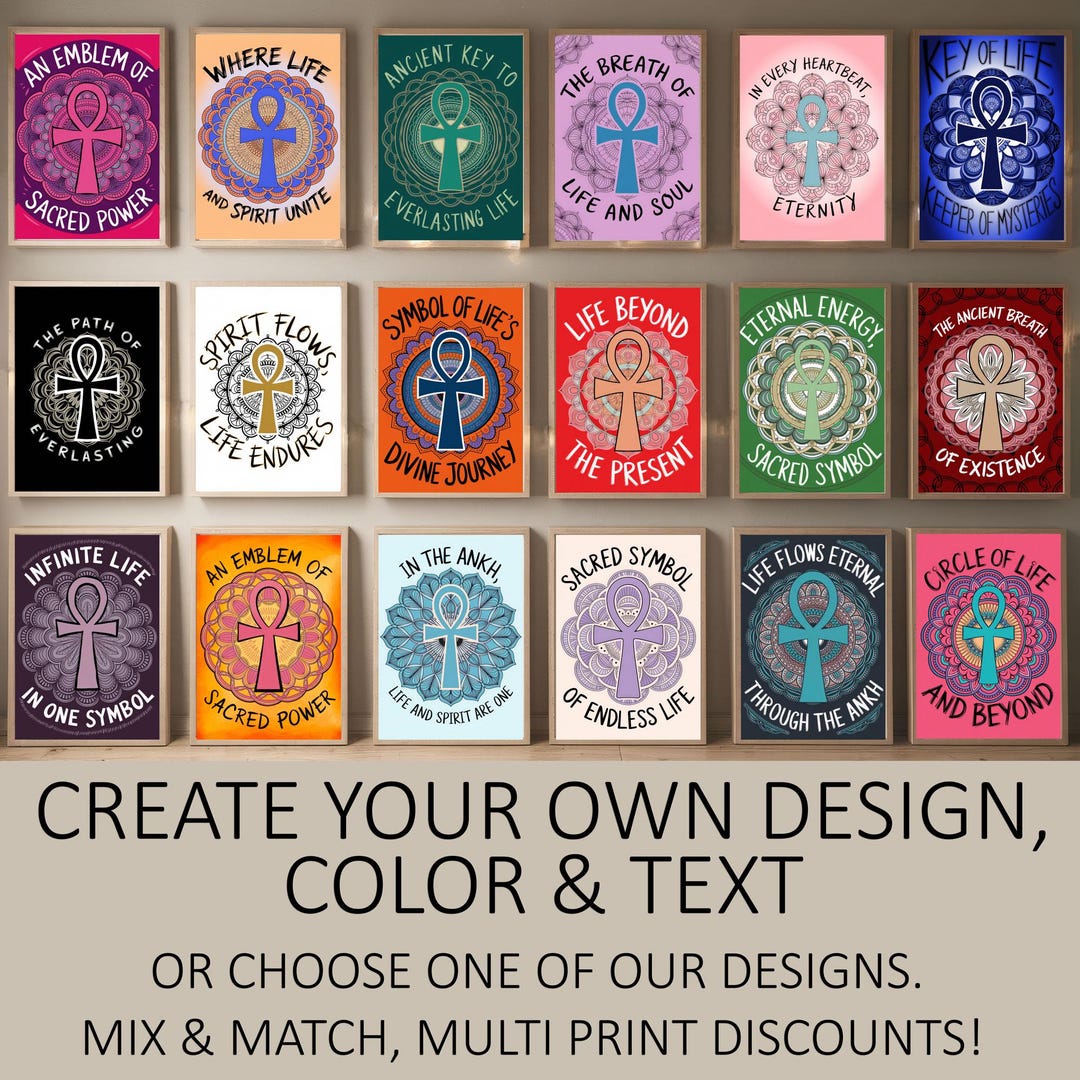 Customizable Ankh Mandala Wall Art Prints 144 Custom Designs ...