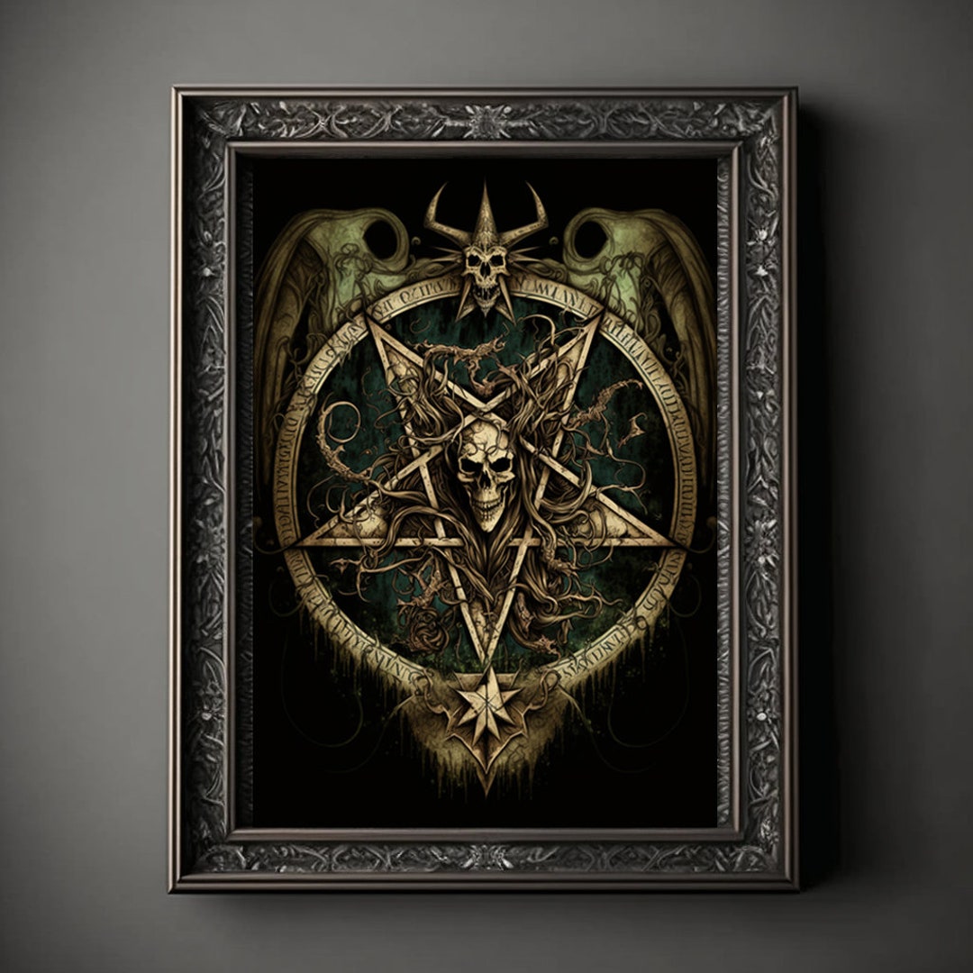 Pentagram Art Print, Demonic Pentagram Art Print Poster Renaissance, Lovecraft Medieval. Demon ...