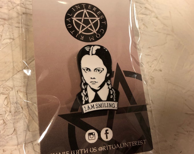 3 for 2 Wednesday Addams I Am Smiling Enamel Pin Black & Silver Plated ...