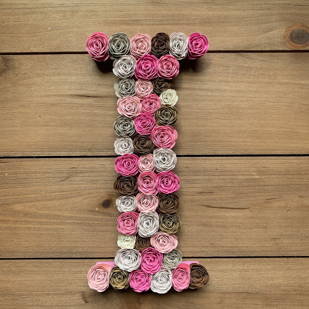 Flower Letter I Wall Sign Rolled Flower Design Shades of Pink Cream and ...