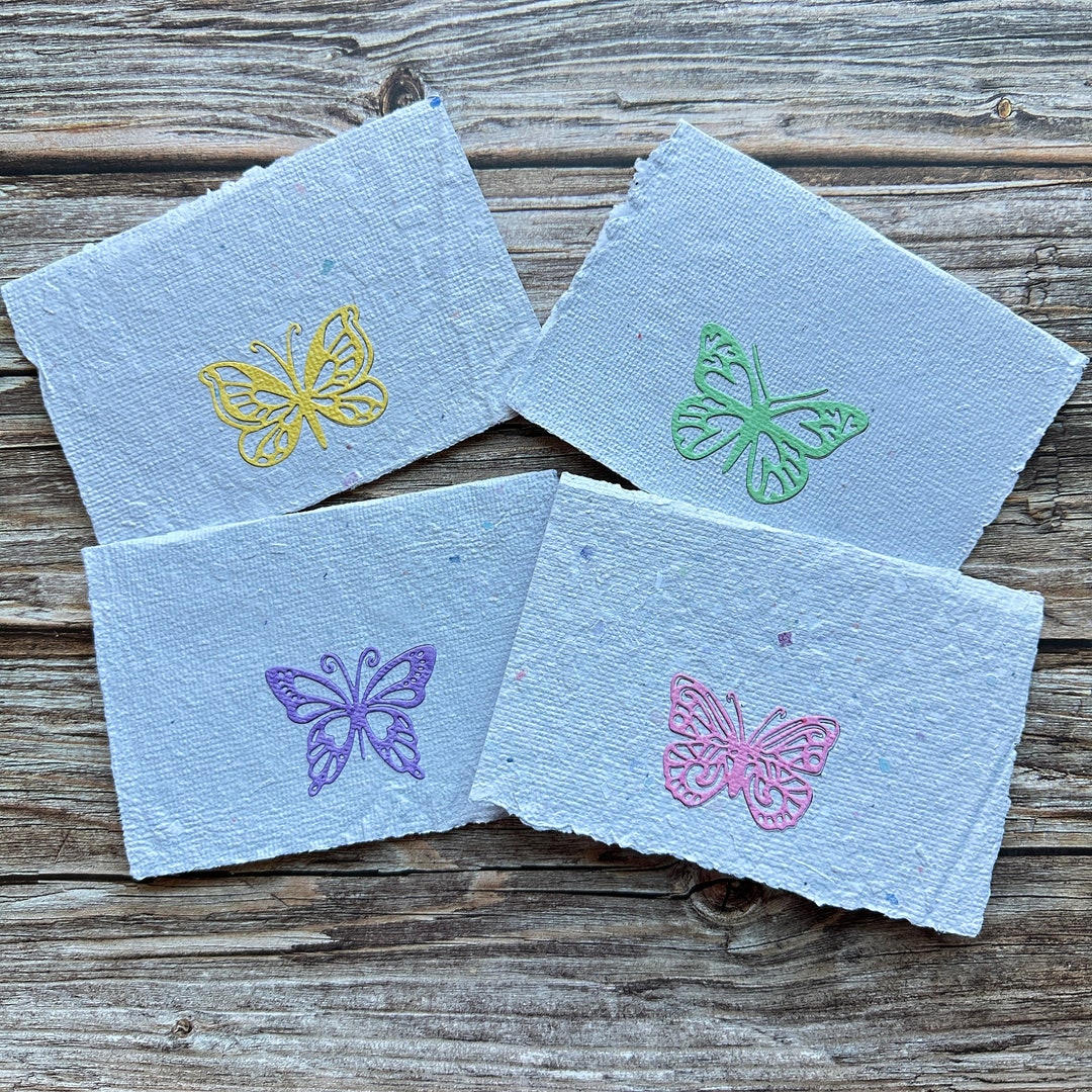 Butterfly Cards on Handmade Paper - Set of 4 - Recycled Paper - Etsy