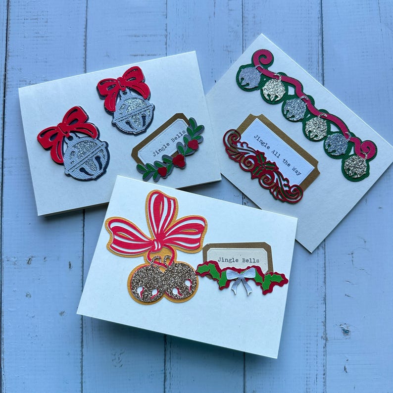 Jingle Bell Cards - Set of 3 - Christmas Cards - Layered Paper Design ...