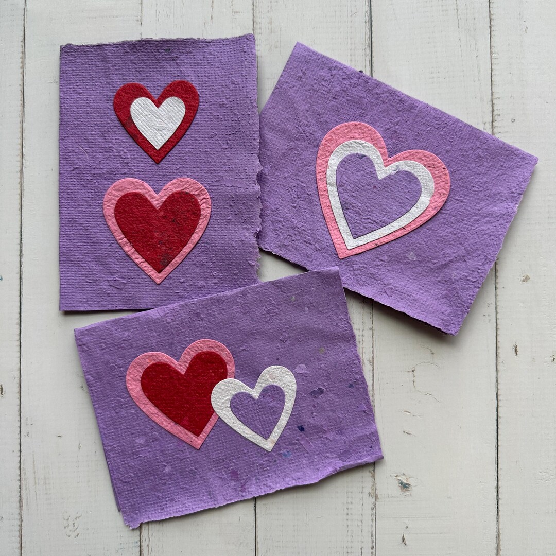 Purple Heart Cards on Handmade Paper - Set of 3 - Recycled Paper ...