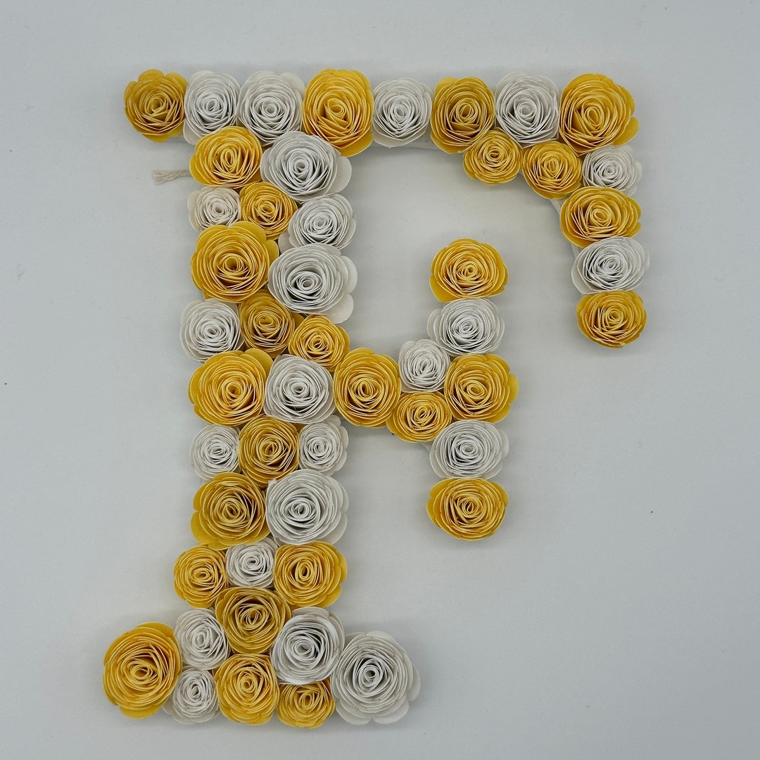 Letter F Monogram Rolled Flower Design White Yellow Roses - Etsy