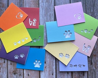 Paw Print Animal Tracks Cards Set of 10 in White or Light Ivory With ...