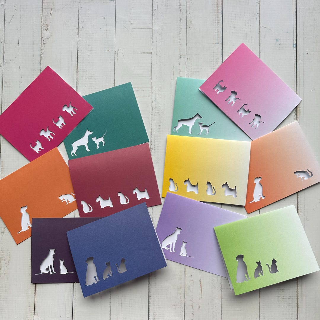 Cat and Dog Note Cards - Set of 6 - Blank Inside - Pet Animal Cutouts ...