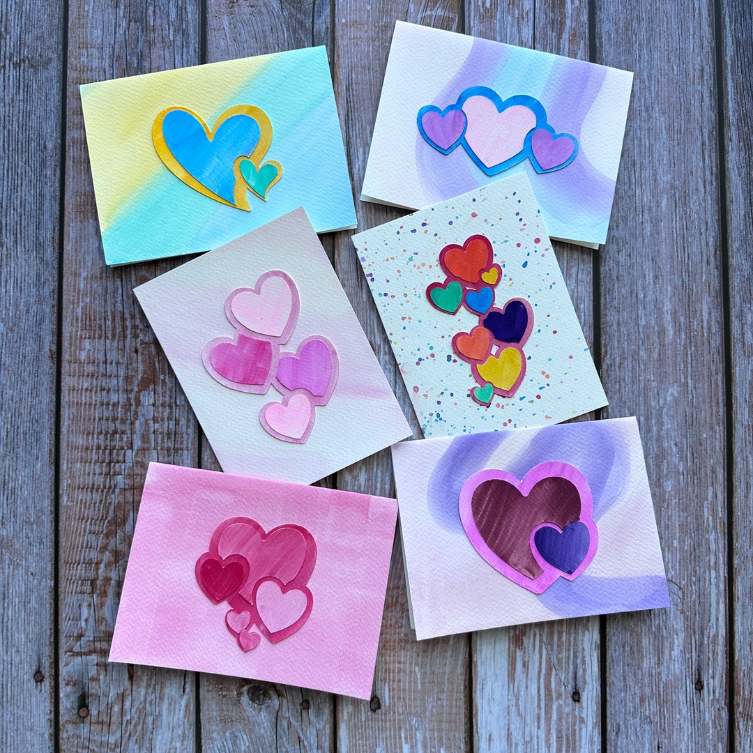 Heart Watercolor Cards Hand Painted Watercolor Valentine's Day - Etsy