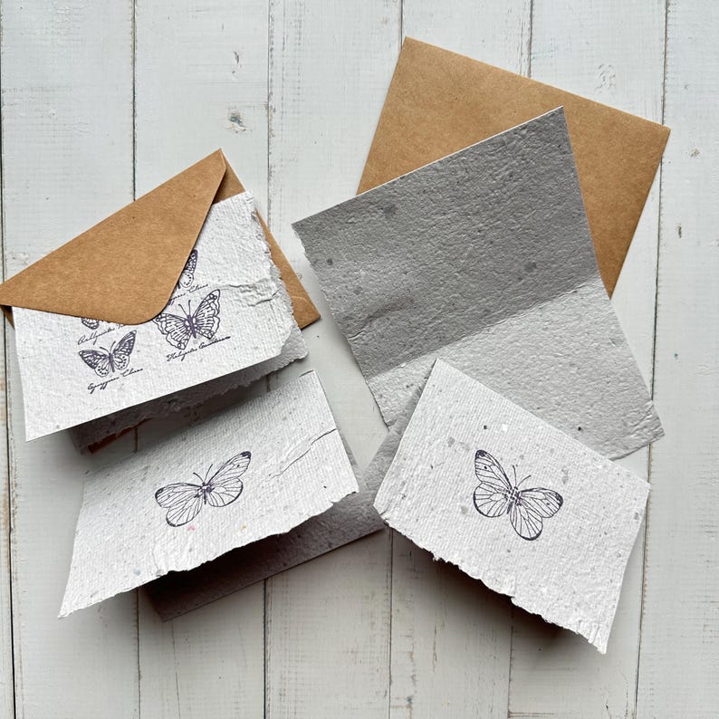 Butterfly Cards Inked on Handmade Paper - Set of 4 - Recycled Paper - Etsy