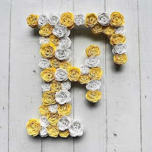 Letter F Monogram - Rolled Flower Design - White Yellow Roses - Etsy