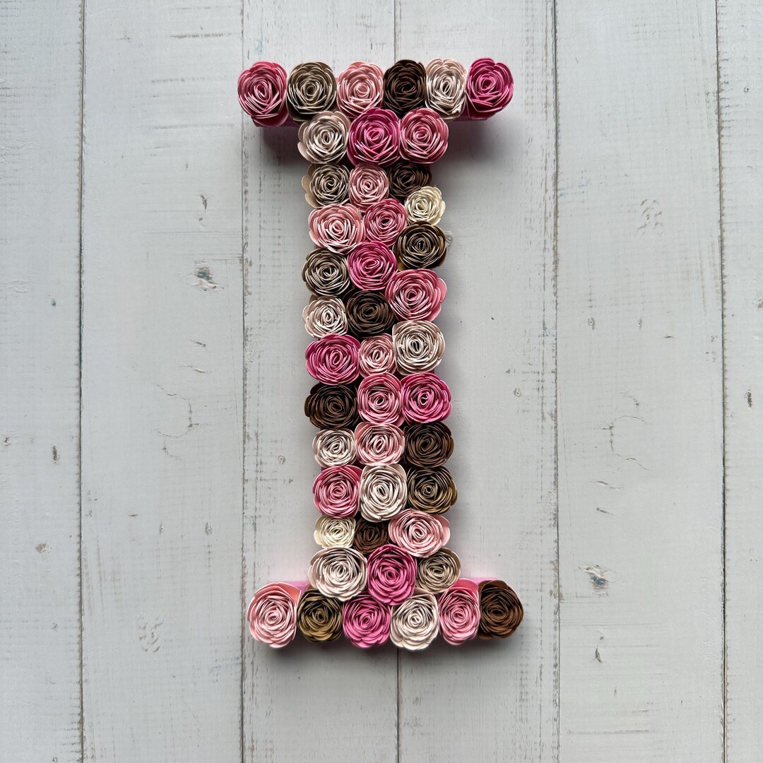 Flower Letter I Wall Sign - Rolled Flower Design - Shades of Pink Cream ...