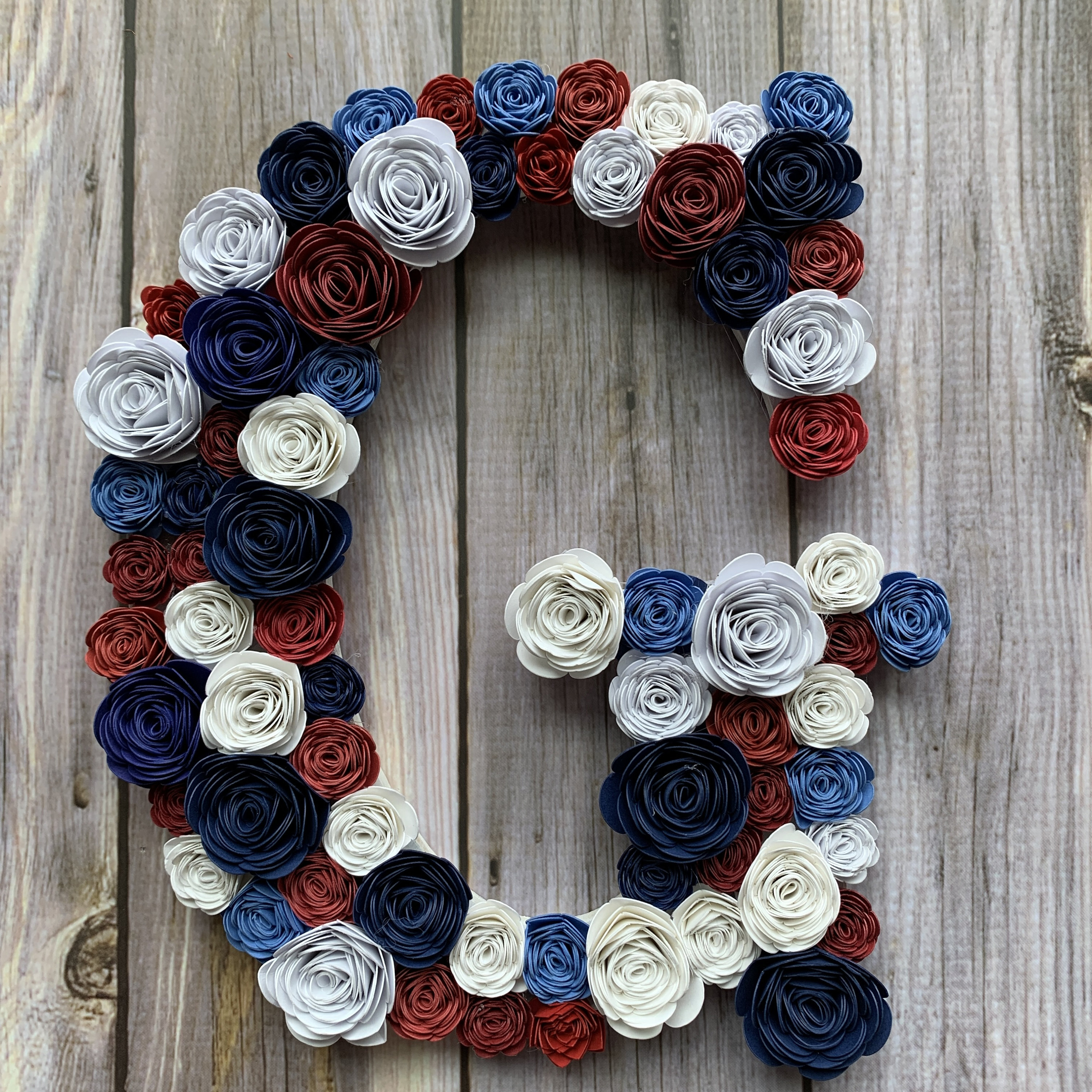 Letter G Monogram Rolled Flower Design Red White Blue - Etsy