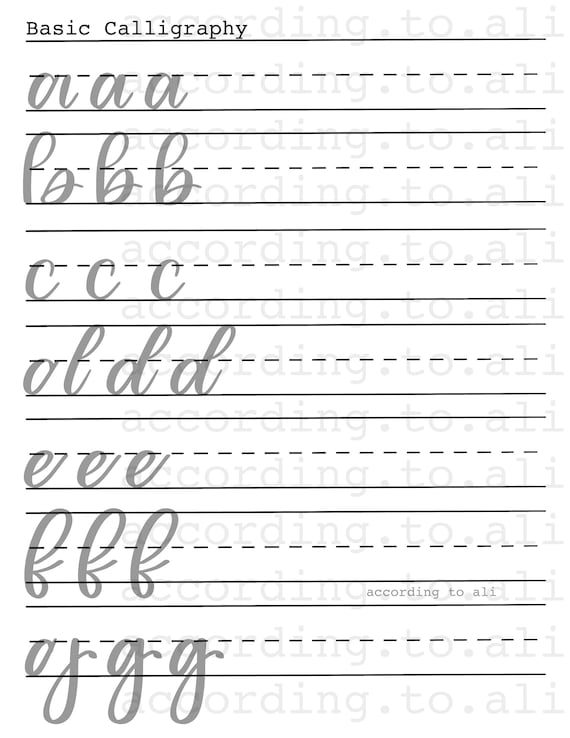 Basic Calligraphy Lettering according to ali Worksheets | Etsy