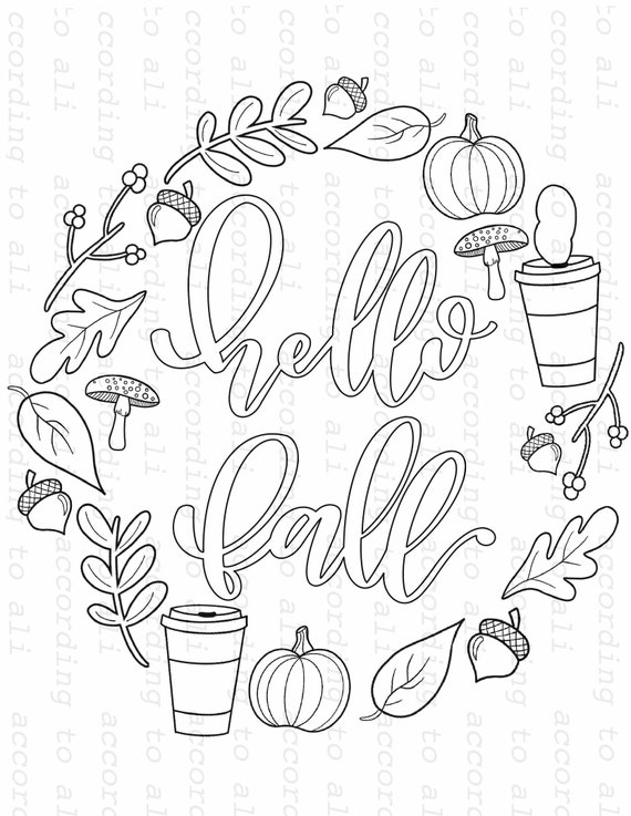 Hello fall Coloring Page Digital Download | Etsy