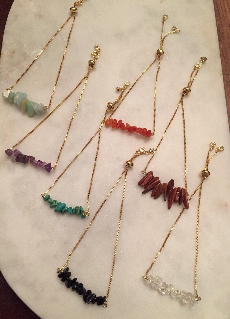 Dainty Natural stone chipped beaded bracelets adjustable | Etsy
