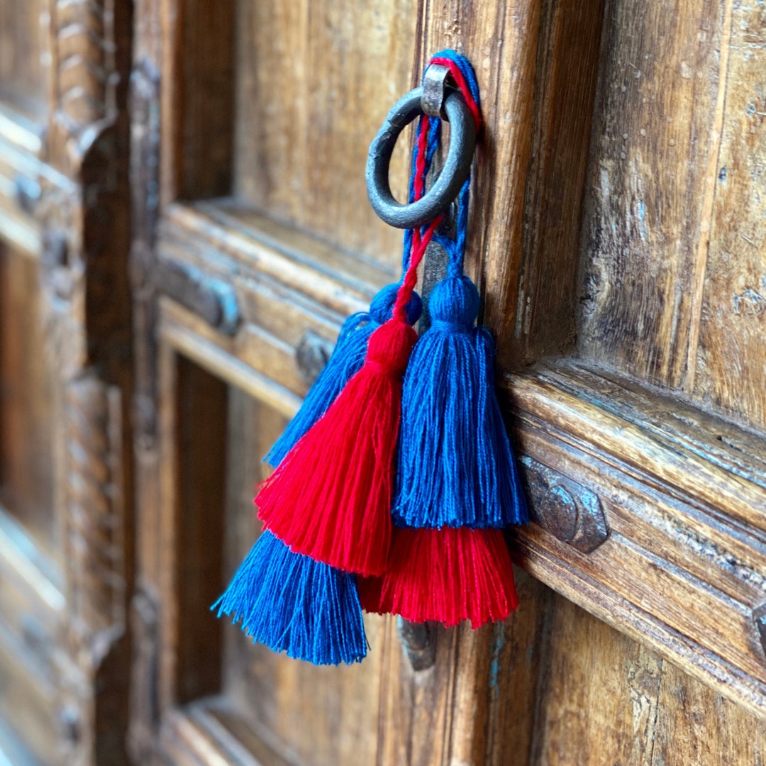 Teal Blue Tassel With Festive Red, Handmade Tassels, Keepsake ...