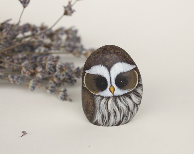 Two Snowy Owl Painted Rocks, Unique Owl Painted Stones for Gift and ...