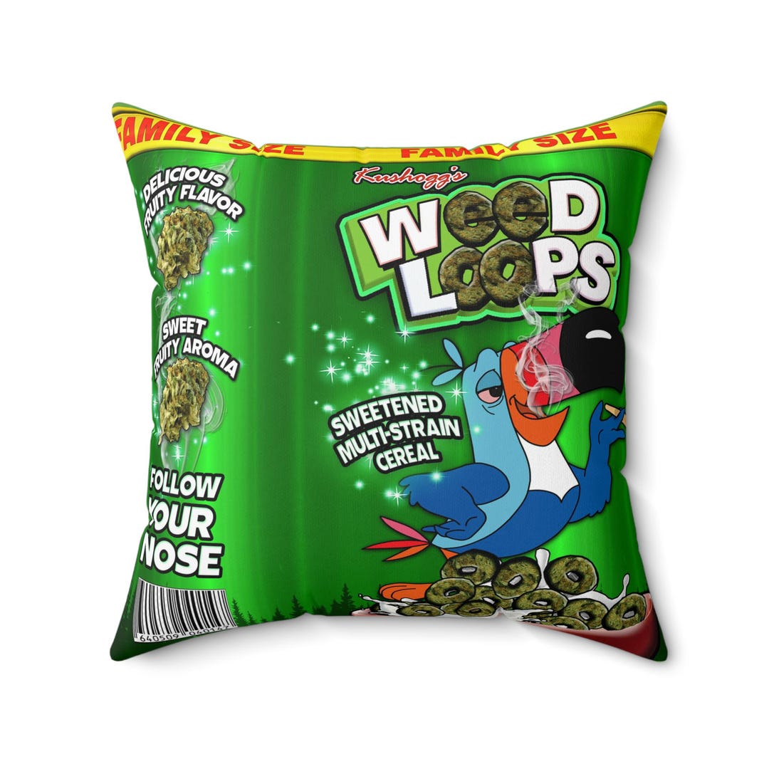 Weed Loops Cereal Box Square Pillow - Etsy