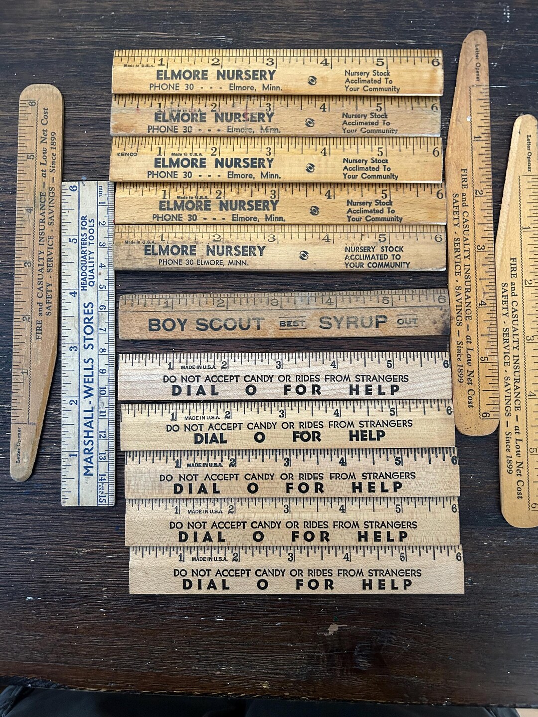 Lot of 15 Vintage Wooden Advertising Rulers, 6 Inch Rulers, Elmore ...