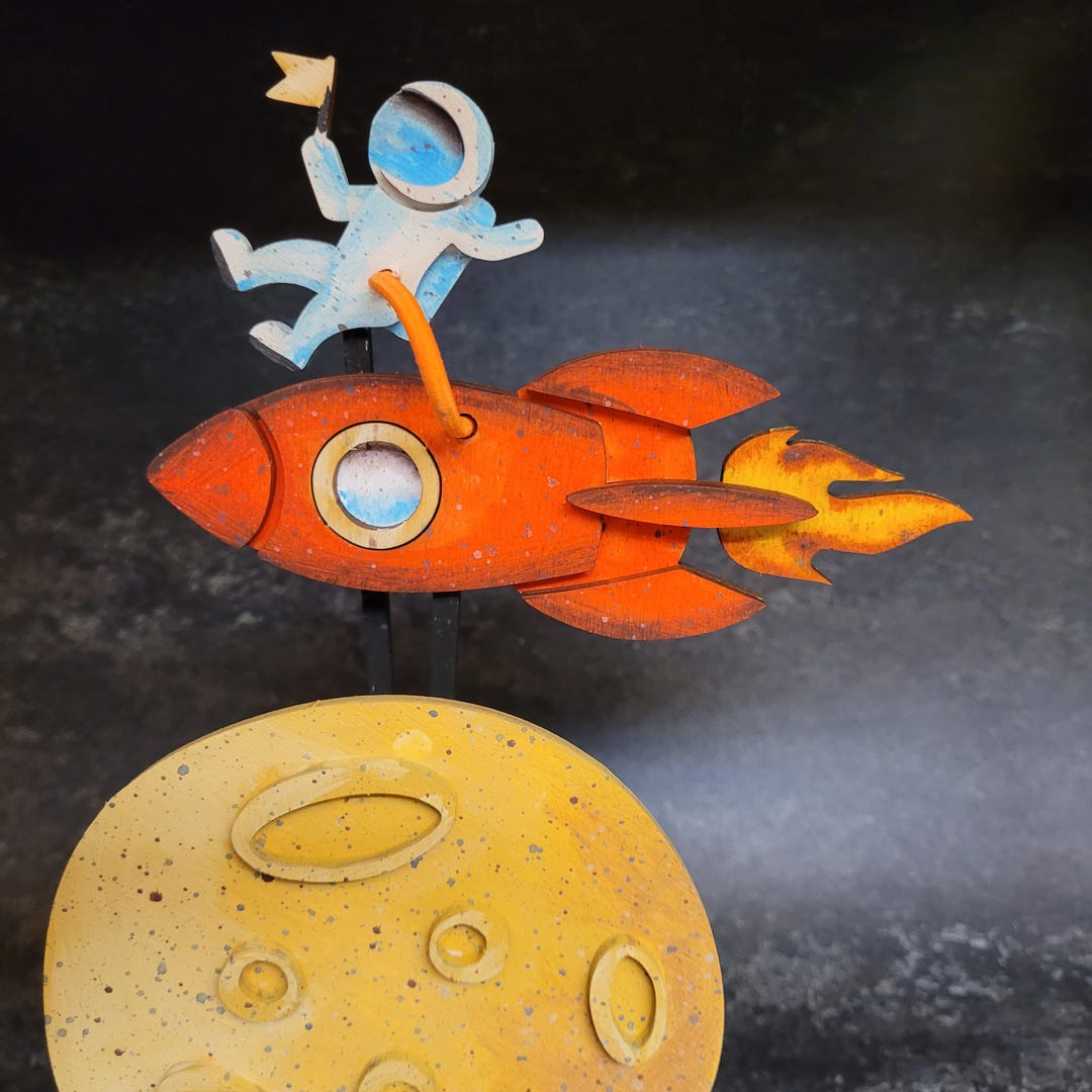 Retro Rocket Automaton Kit, Mechanical Kinetic Automata Art, Laser Cut ...