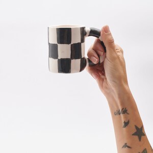 Hand Painted Ceramic Checkered Cup in Black and White | Handmade ...