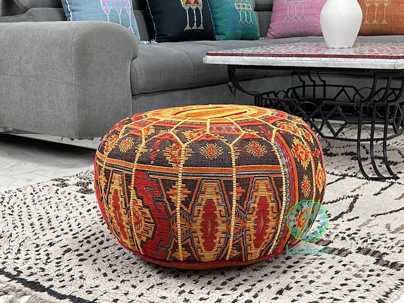 Handmade Moroccan Leather Pouf: Ethnic Ottoman Footstool (21x13 In) - Etsy