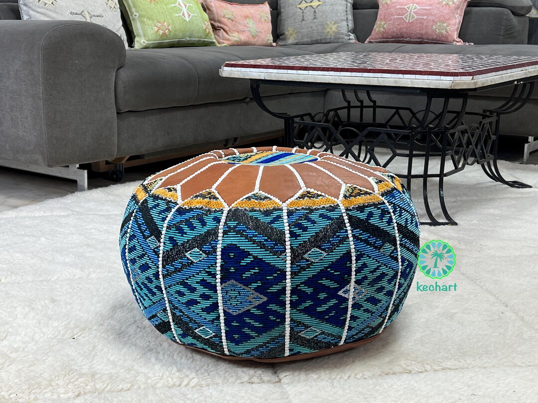 Handmade Moroccan Leather Pouf: Unique Floor Ottoman, Unfilled - Etsy