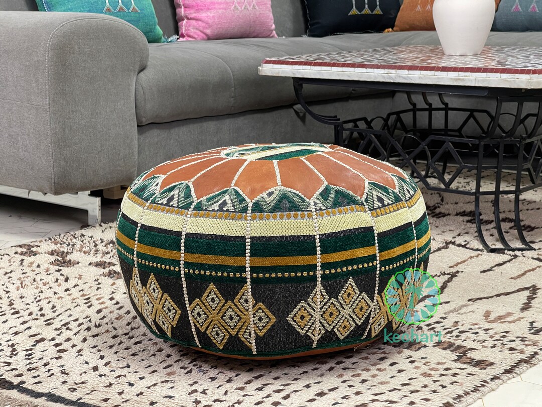 Kechart - Floor Ottoman, Pouf Cover, Home Decor, Genuine Leather ...