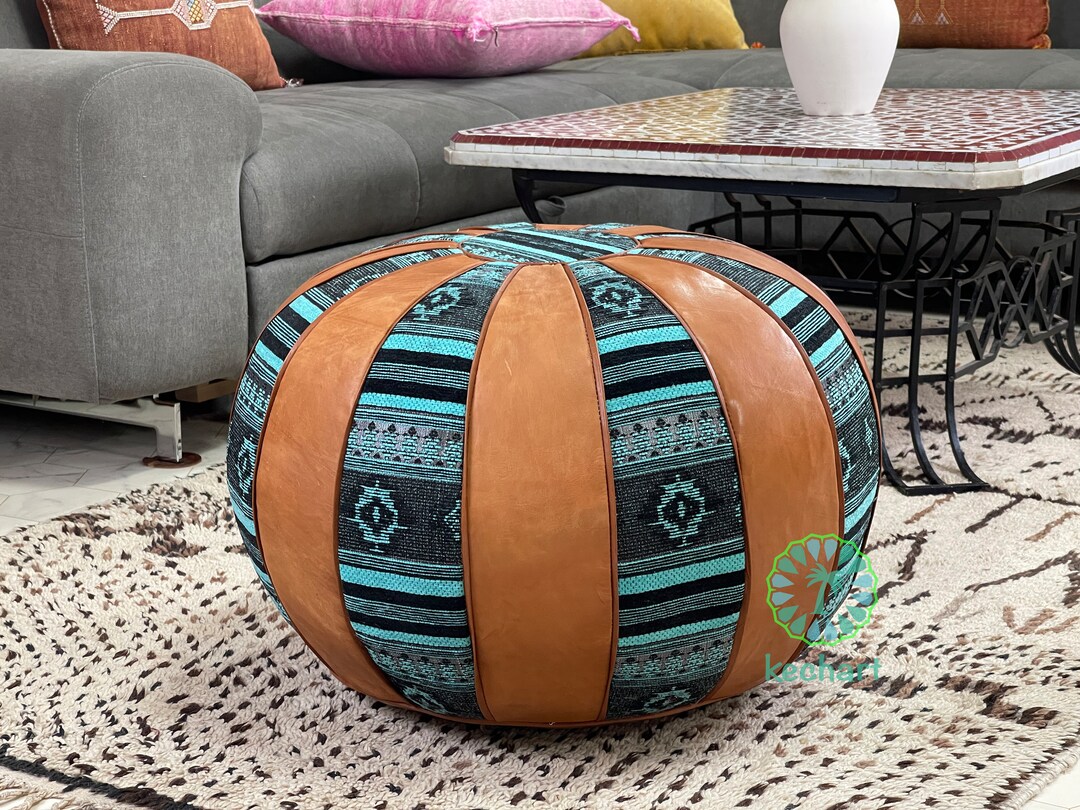 Kechart Floor Ottoman, Pouf Cover, Home Decor, Genuine Leather, Tissue ...