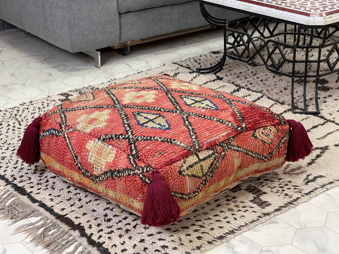 Kechart Moroccan Berber Handmade Kilim Pouf, Vintage Moroccan Kilim ...
