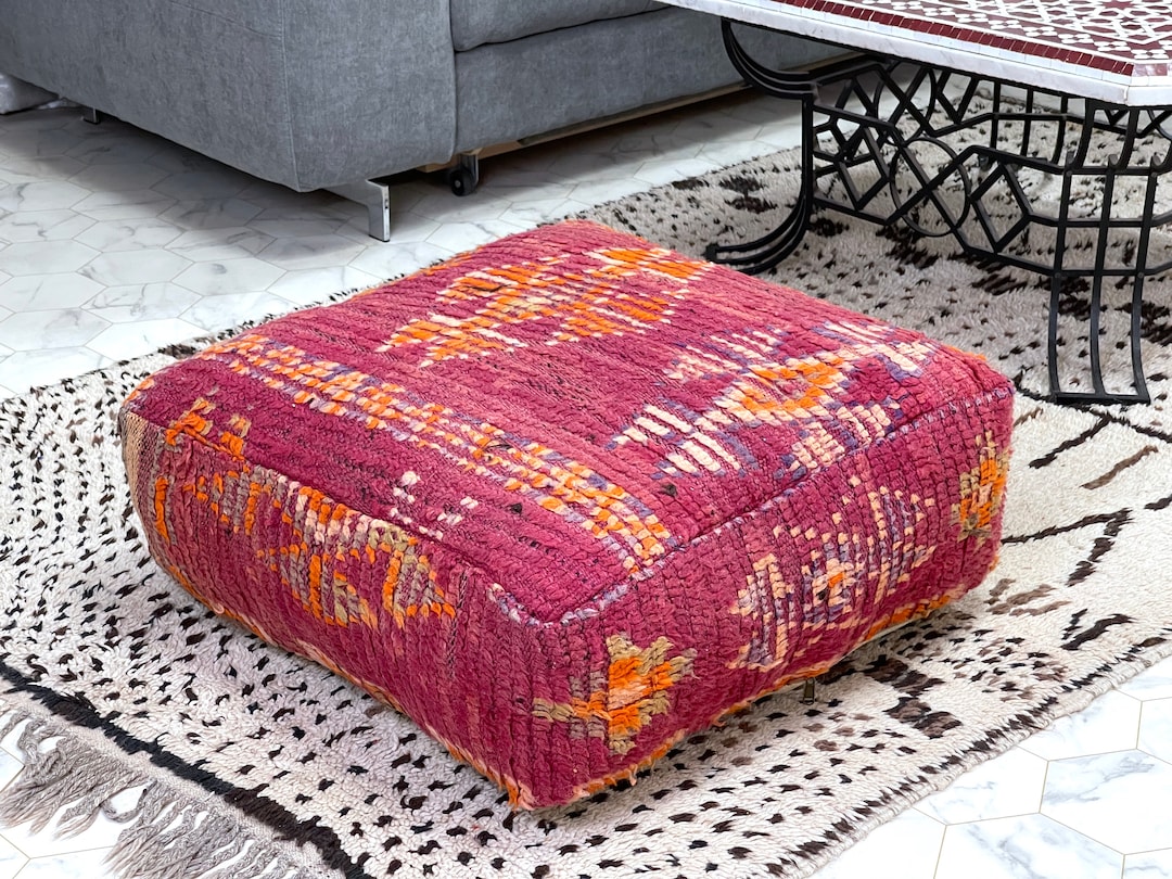 Kechart Pouf Ottoman, Kilim Pouf, Floor Pouf, Moroccan Kilim Pouf ...