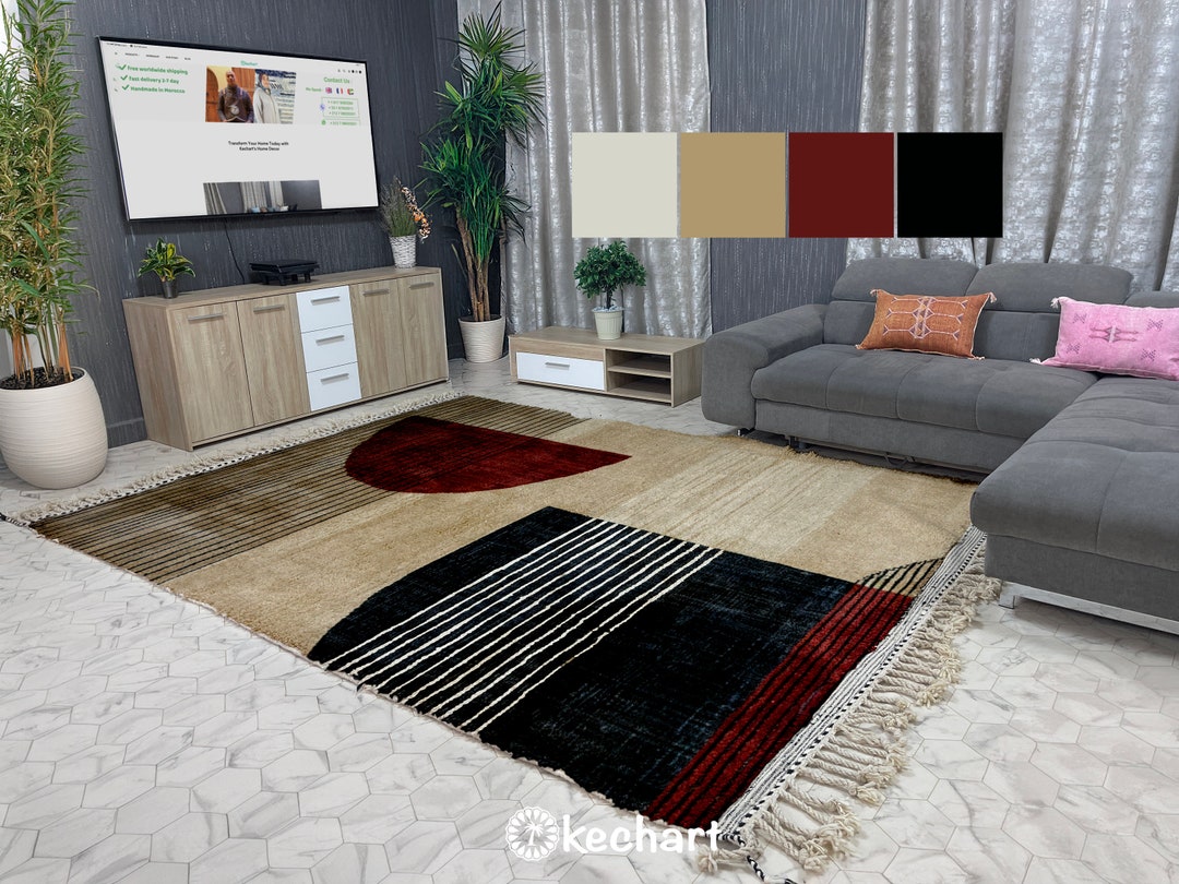 Kechart - Moroccan Desert Mirage Rug - Beige, Red, and Black Handmade ...