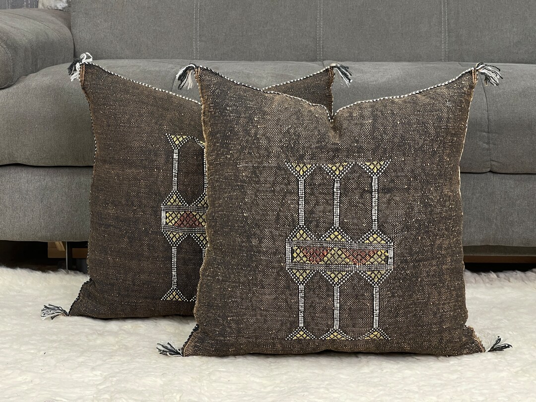 Kechart -brown Moroccan Pillow , Cactus Silk Cushion , 20x20 Berber ...