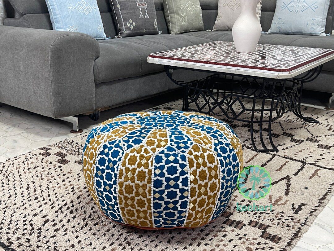 Kechart Moroccan Pouf, Floor Ottoman, Cover, Home Decor, Genuine ...