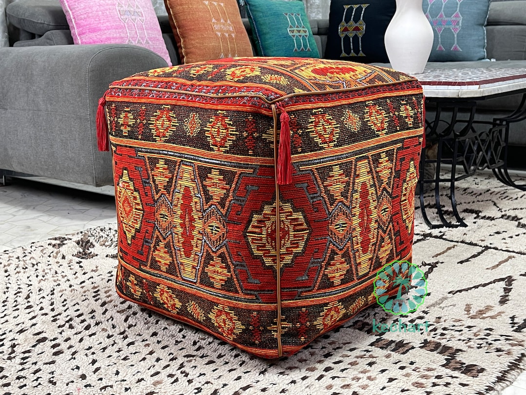 Handmade Moroccan Pouf Cover: Square Leather Ottoman, Unfilled - Etsy UK