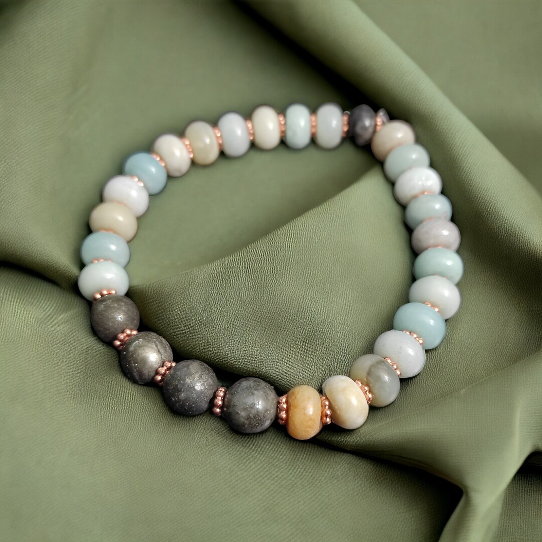 ADHD Crystal Bracelet Pyrite Amazonite Stress Reduction, Negative ...