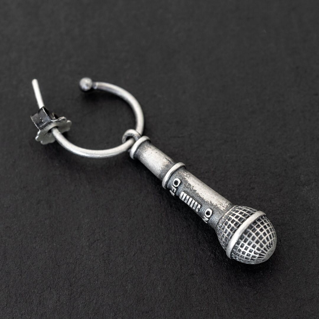 Oxidized Sterling Silver Microphone Earring: Music Lover Gift - Etsy