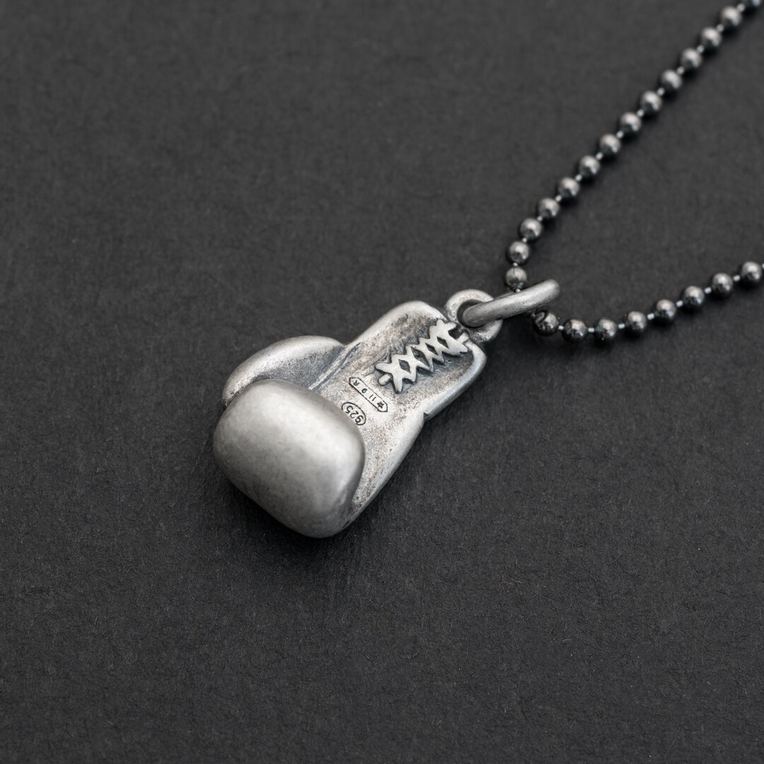 Sterling Silver Chain Necklace for Men | Kick Boxing Glove Pendant ...