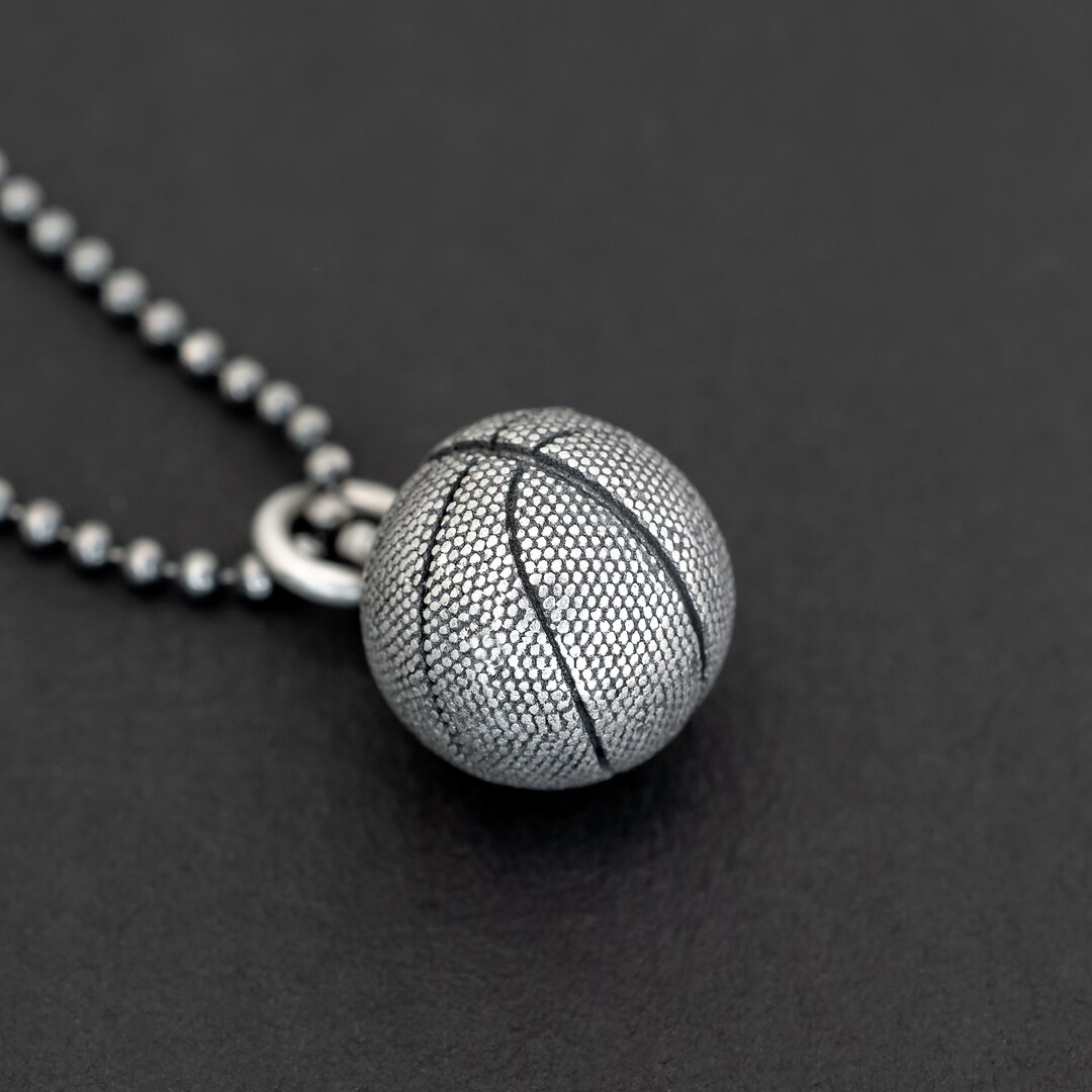 Oxidized Sterling Silver Basketball Pendant Necklace - Sports Jewelry ...